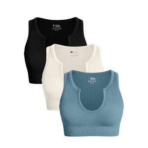 Tops | 3 Piece Medium Support Crop Top Seamless Ribbed Removable Cups ...
